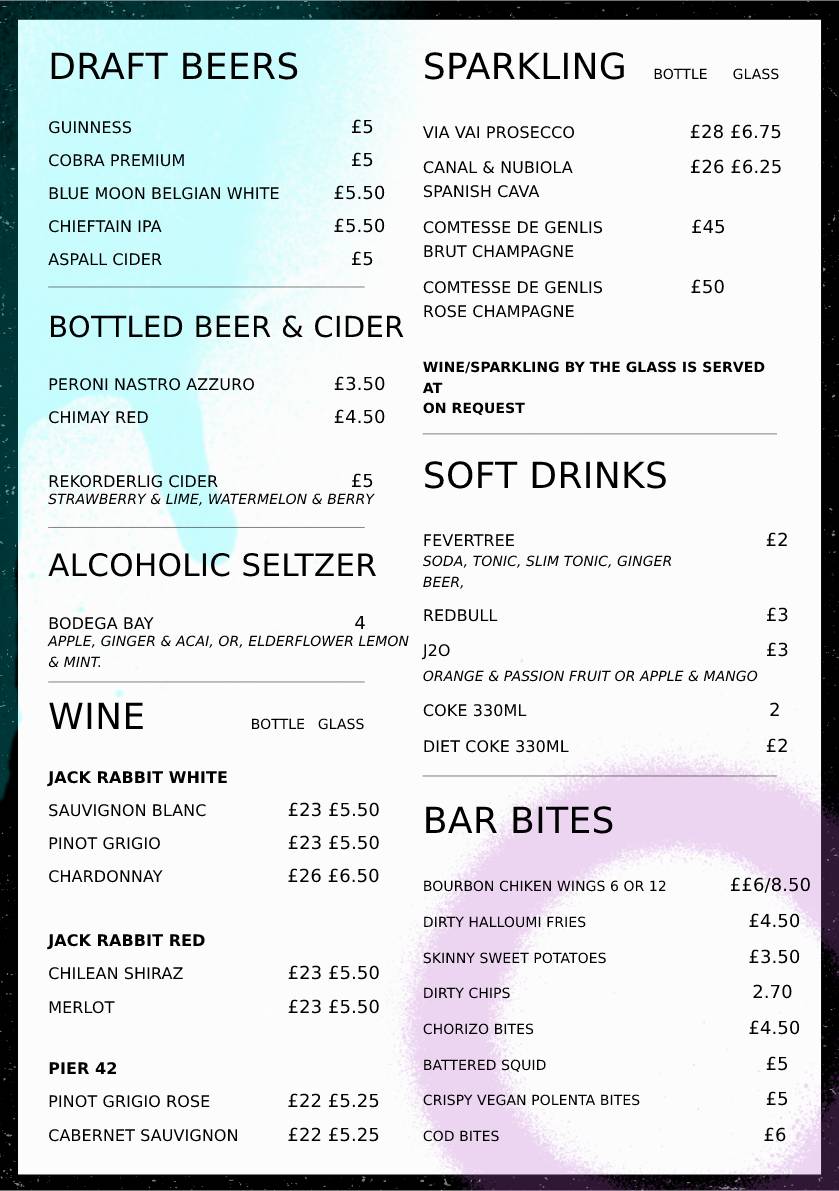 Menu – Dirty Habits Bar